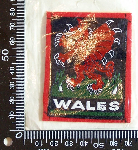 VINTAGE WALES UK Welsh Embroidered Souvenir Patch Woven Cloth Sew-On ...