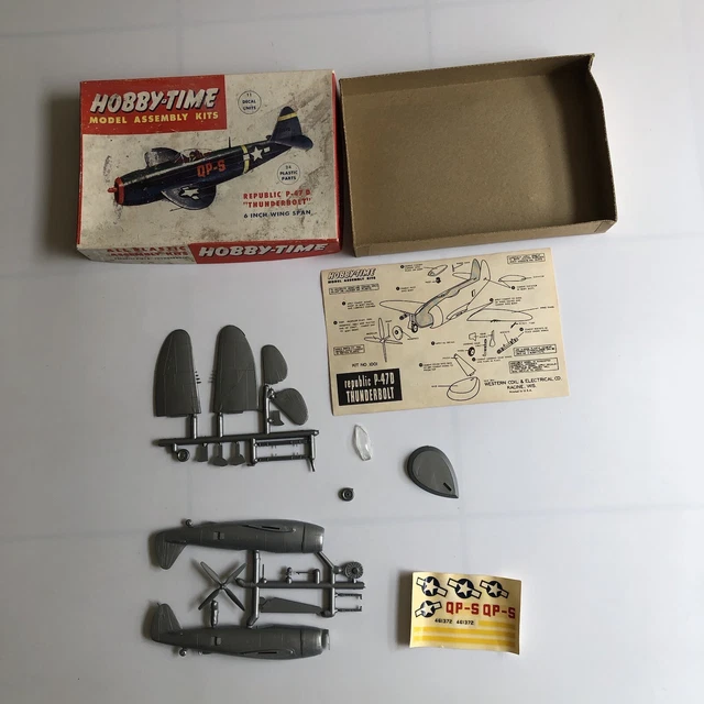 VINTAGE HOBBY-TIME MODEL Kit Republic P-47D Thunderbolt War Plane In ...