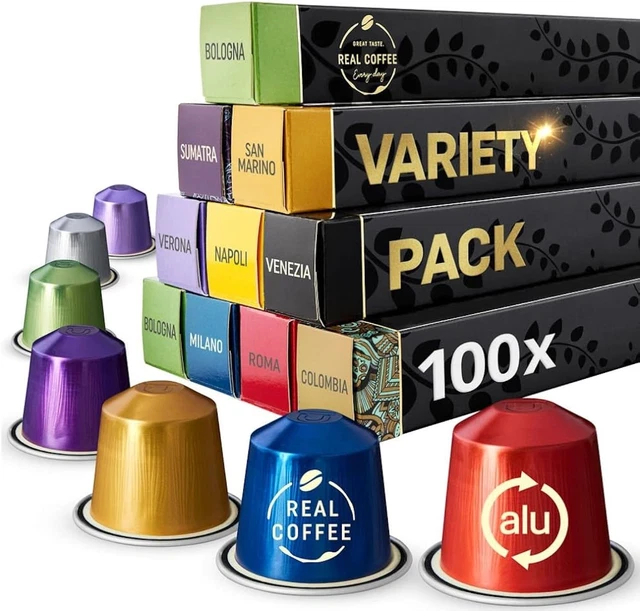 REAL COFFEE VARIETY Pack: 100 Nespresso Compatible Pods with 9 ...
