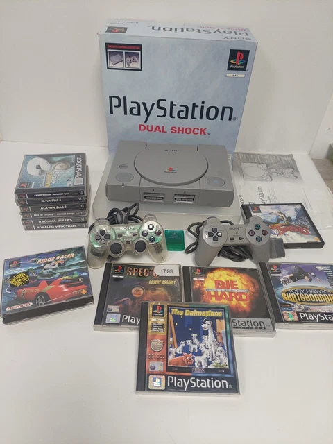 BOXED SONY PLAYSTATION 1 Bundle Console 2 Controllers & 12 Games Clean ...