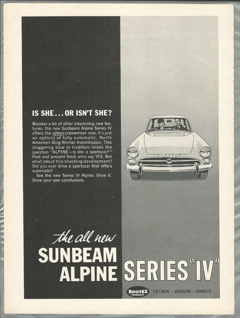 1964 SUNBEAM ALPINE IV advertisement, Canadian print ad, Rootes ...