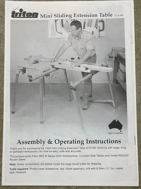 TRITON MINI SLIDING Ext Table ETA100 Assembly and Operating ...