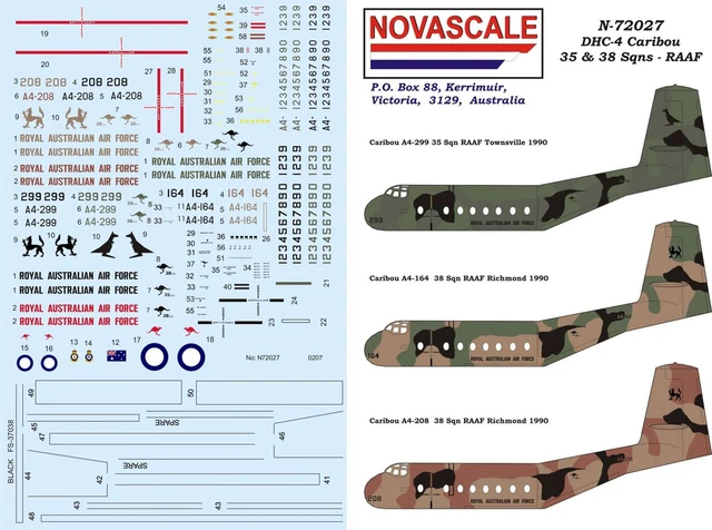 RAAF DECALS DHC-4 Caribou 35&38Sqns 1/72 Scale N72027 $24.00 - PicClick AU