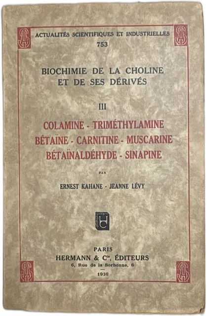BIOCHIMIE DE LA choline et de ses dérivés III Colamine Triméthylamine ...