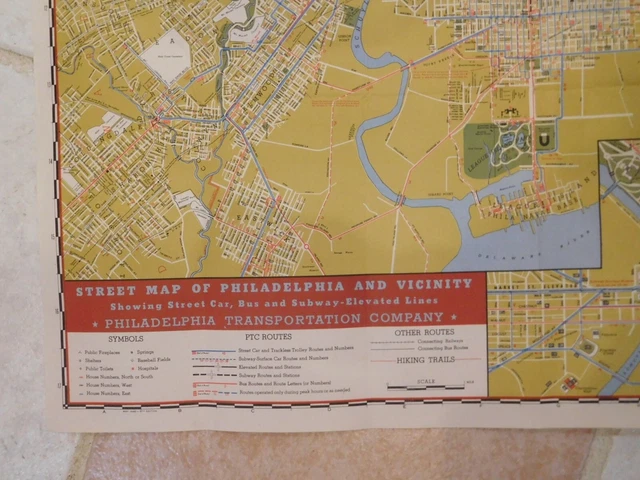 MAP PTC MAP of Philadelphia #5 1946 Showing Street Car Bus and Subway ...