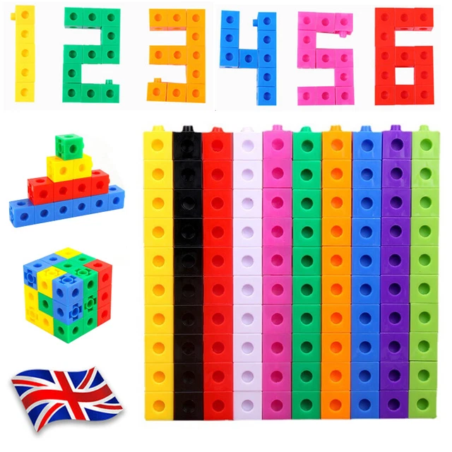 100X 2CM INTERLOCKING Linking Snap Cubes Counting Maths Home Schooling ...