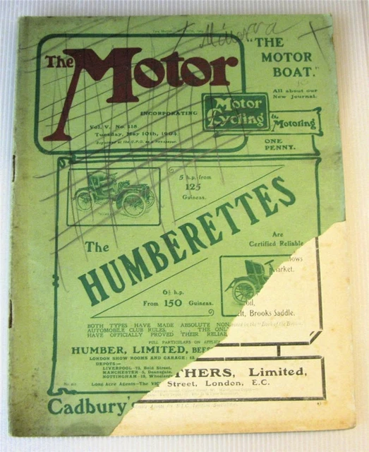 THE MOTOR MAGAZINE 10 May 1904 Ideal Tricar Motor Racing £49.99 ...