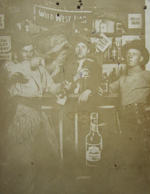 VINTAGE COWBOY WILD West Bar RPPC Pre Prohibition Real Photo Postcard ...