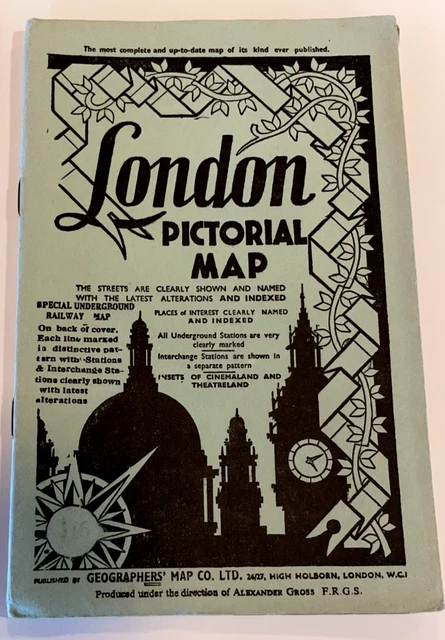 VINTAGE LONDON PICTORIAL Map Geographers Map Alexander Gross (1940's-50 ...