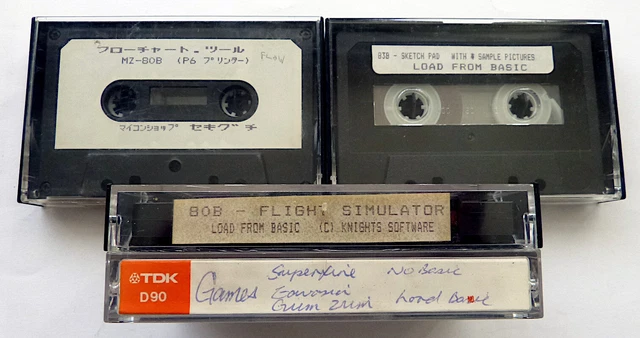 SHARP MZ-80B CASSETTE Tapes, Flow Chart, Flight Simulator, Sketch Pad ...