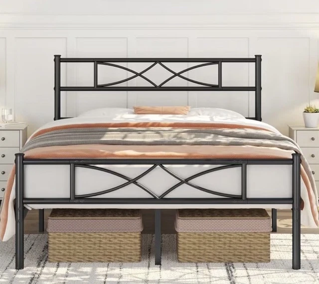 METAL DOUBLE PLATFORM Bed Frame with Cloud-inspired Headboard for Home ...