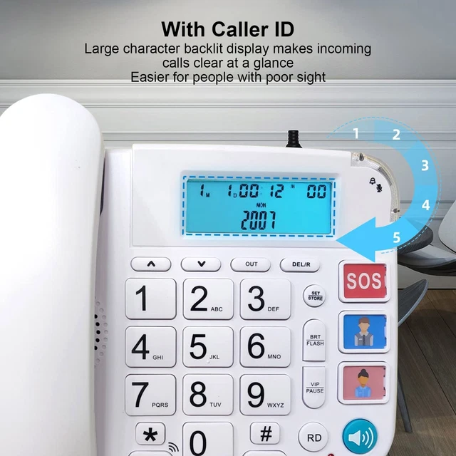 HOME CORDED PHONE LCD Display Ringtone Volume Adjustment Big Button Landline Hot £33.24 ...