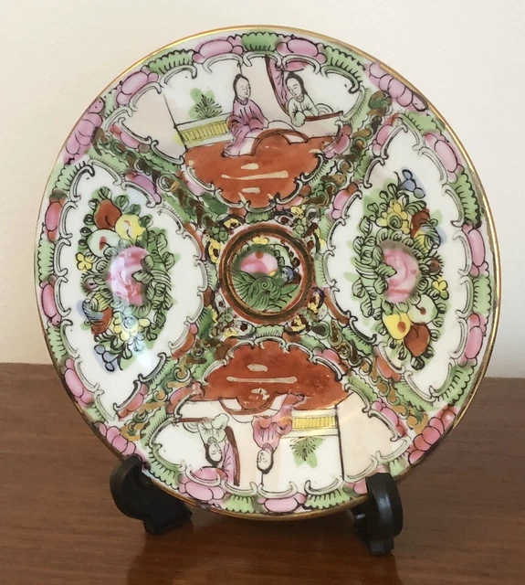 ANTIQUE VINTAGE CHINESE Plate 15.5cm Diameter Rose Canton Gold & Signed ...