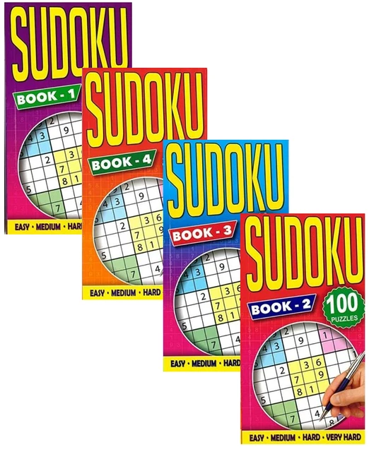 SET OF 4 Sudoku Number Puzzle Slim Books 100 Each Travel Book Adult ...