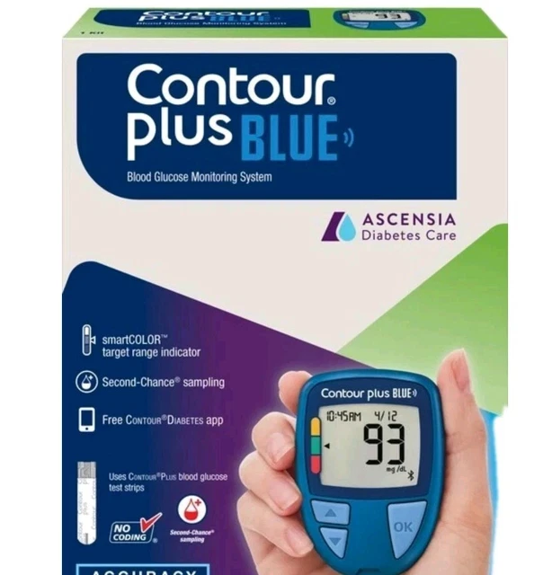CONTOUR PLUS BLUE Blood Glucose Monitoring System Glucometer New! Free ...