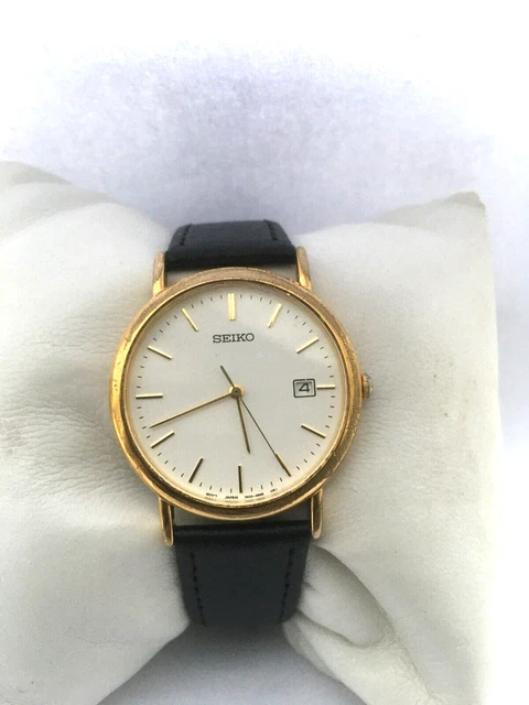 SEIKO MENS SLIM Vintage Quartz Calendar Gold Plated Leather Strap Watch 7N320800 £49.00 ...