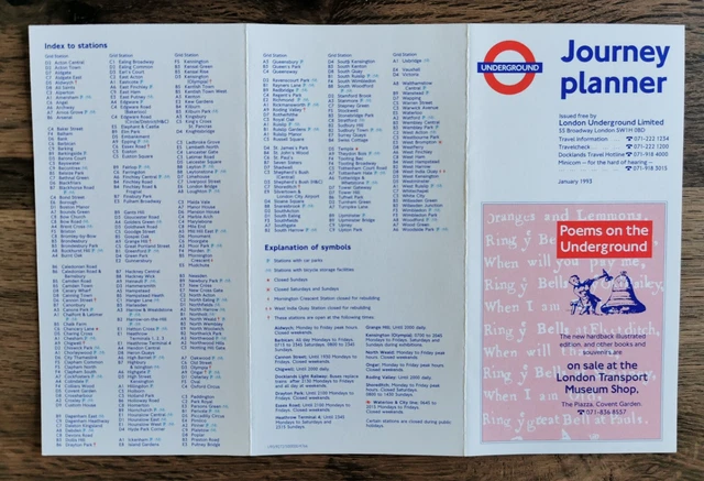LONDON UNDERGROUND TUBE Map Journey Planner - January 1993 £10.00 ...