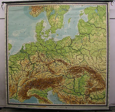 SCHULWANDKARTE WALL MAP School Map Old Europa Central Europe 1954 900T ...