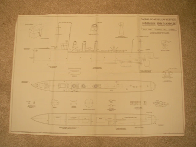MODEL BOATS PLAN of HMS Mandate a semi scale WW1 destroyer LOA 24" beam ...