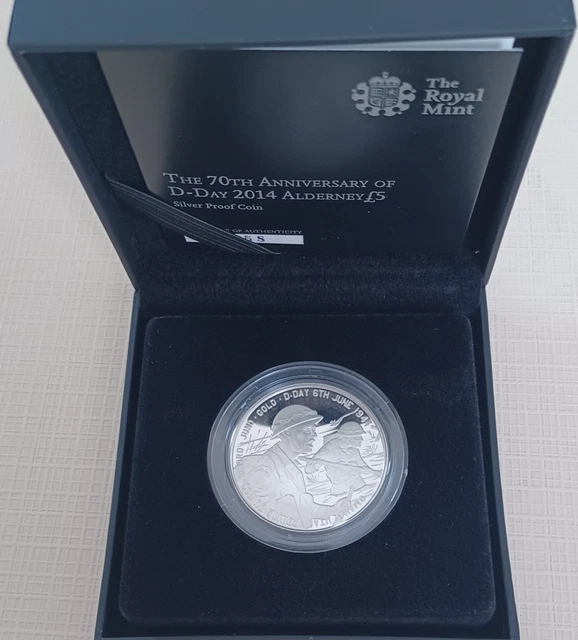 ROYAL MINT THE 70th ANNIVERSARY OF D DAY 2014 ALDERNEY £5 SILVER PROOF ...