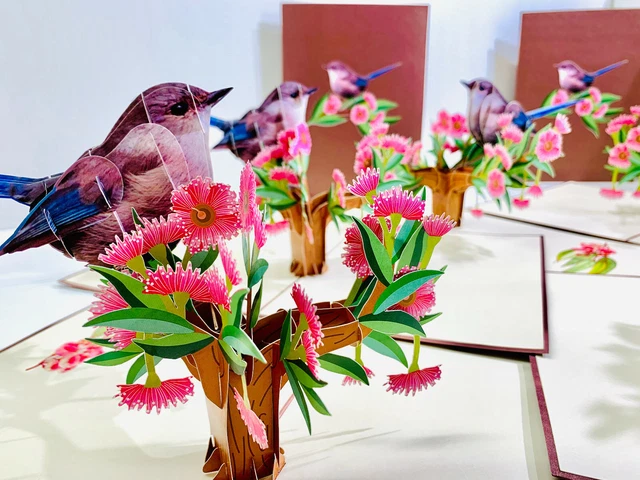 ORIGAMI POP CARDS Blue Wren Aussie Bird 3D Pop Up Greeting Card ...