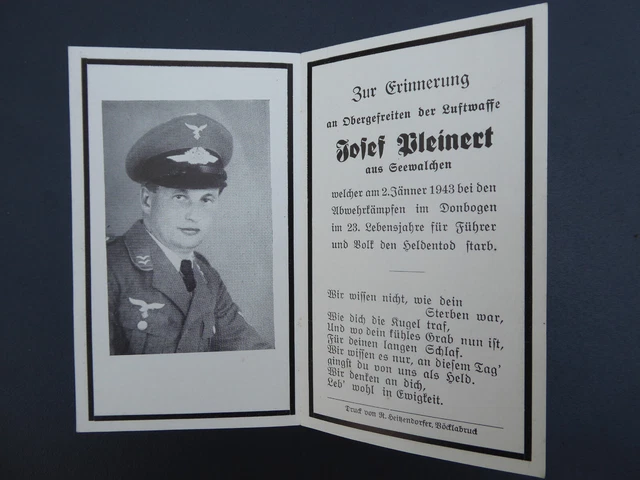 STERBEBILD ERINNERUNG OBERGEFREITER Luftwaffe 1943 Donbogen Ostfront Abwehrkampf EUR 7,95 ...