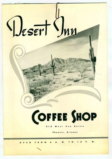 DESERT INN COFFEE Shop Menu West Van Buren Phoenix Arizona 1950's $44. ...