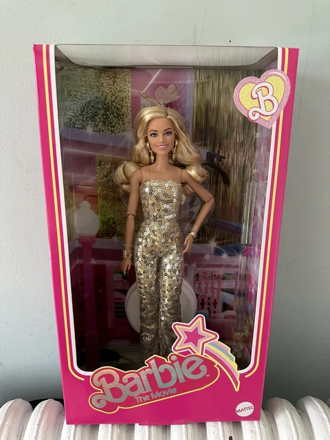 BARBIE THE MOVIE Collectible Doll Margot Robbie as Barbie in Gold Disco ...