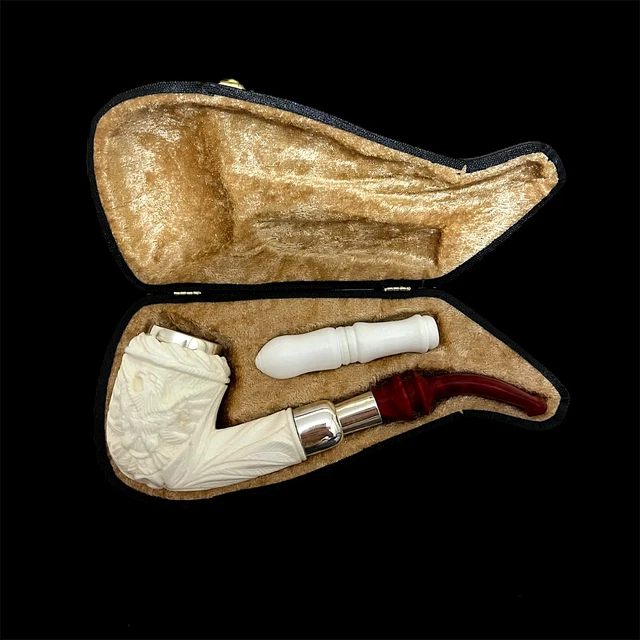 PIPE À TABAC en écume de mer Block en argent 925 avec bourreur et étui ...