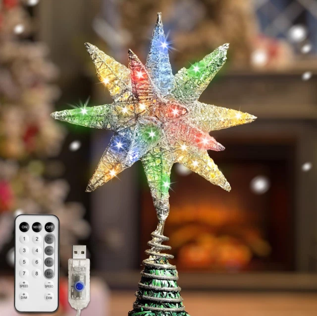 VINTAGE STAR CHRISTMAS Tree Top Topper 50 Light Starburst Multicolor ...