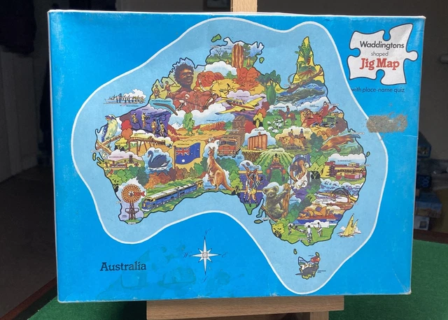 VINTAGE WADDINGTONS JIG-MAP Jigsaw Puzzle Of Australia Shaped Jig Map ...