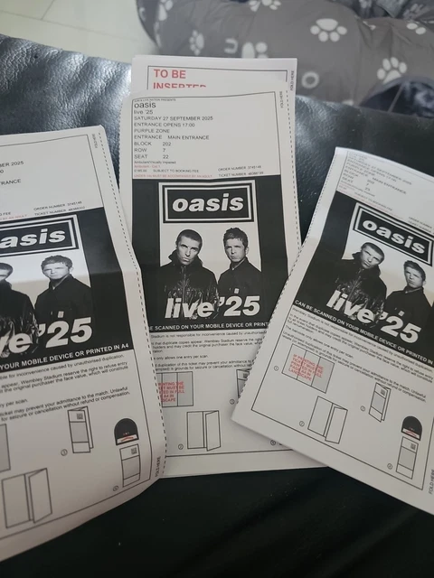 OASIS LIVE 25 Ticket Stub London Wembley 27/9/25 Rare Great Condition £ ...