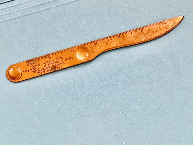 VINTAGE ADVERTISING BRASS LETTER OPENER Ruler Copper 1940s-1950s ...