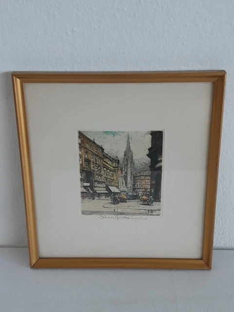H867-FARBRADIERUNG-STEPHANSDOM-GEMÄLDE-BILD-PASSEPARTOUT-HINTER GLAS-GERAHMT- EUR 95,00 ...