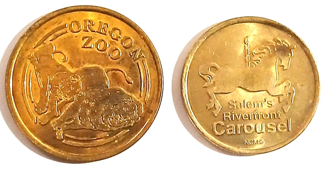 OREGON ZOO AND Salem's Riverfront Carousel Token Lot Of 2 Brass 1.125 ...