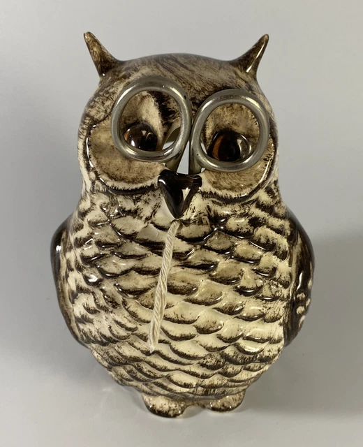 VINTAGE BABBACOMBE POTTERY Freestanding Owl String & Scissors Holder w ...
