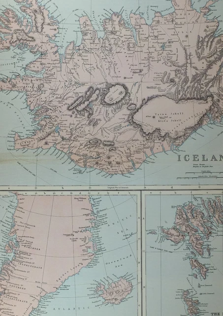 1891 ANTICO MAPPA Islanda Hekla Greenland Faroer Feroe Isole EUR 87,43 - PicClick IT