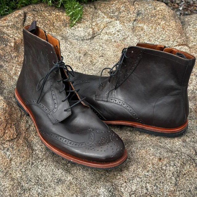 TIMBERLAND MEN’S WINGTIP Brogue Leather Ankle Boots Brown Zip Lace Up ...