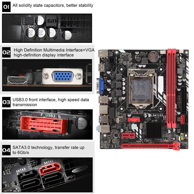 MOTHERBOARD LGA 1155 Pin DDR3 VGA Interface HD Multimedia Interface 6Gb ...