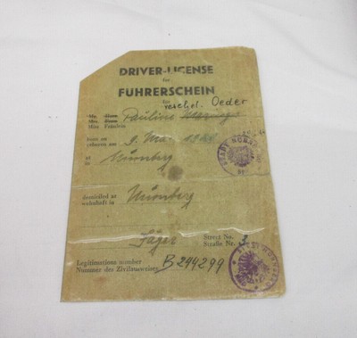 OLD ID &DRIVER License for Driving License Nuremberg a Woman - 1947" £ ...