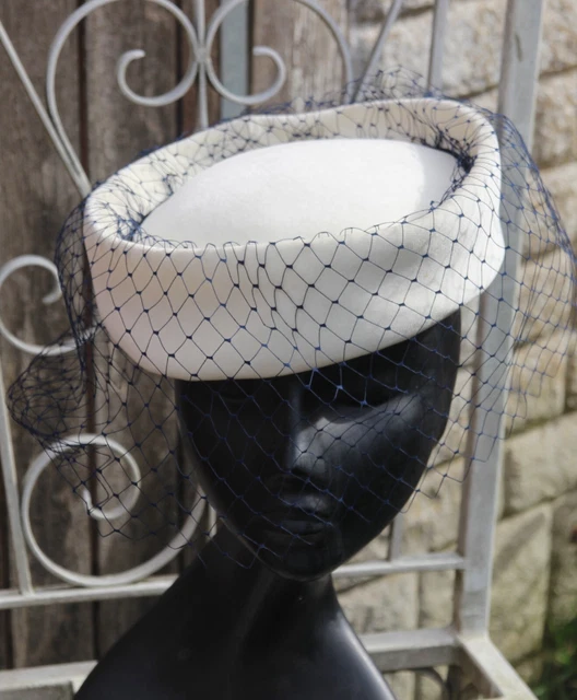 VINTAGE FREDERICK FOX Royal Milliner 40s 50s Style Ivory Pill Box Hat ...