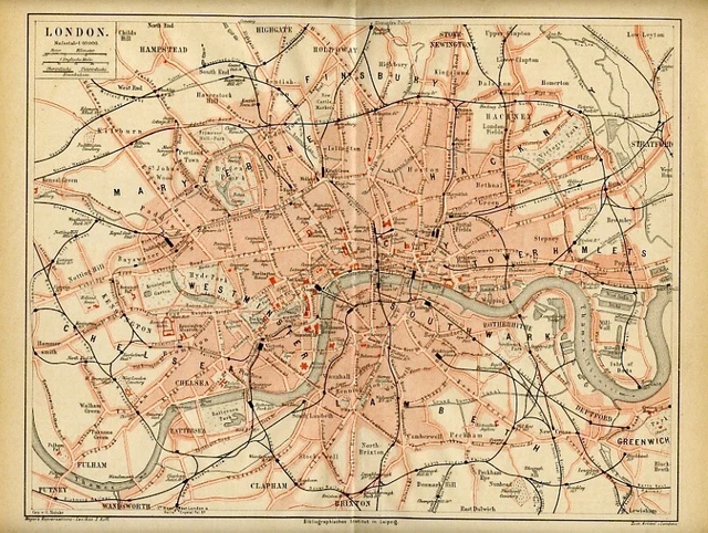 1898 = LONDRA England = Antica MAPPA topografica = OLD MAP EUR 8,90 ...