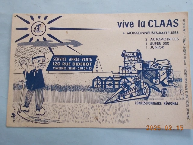 PROSPECTUS AGRICOLE. TRACTEUR. Buvard Moissonneuse Batteuse CLAAS 1950 EUR 3,00 - PicClick FR
