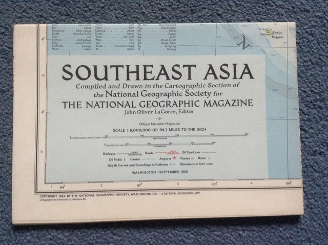 VINTAGE NATIONAL GEOGRAPHIC Map SOUTHWEST ASIA 1952 - Good condition ...