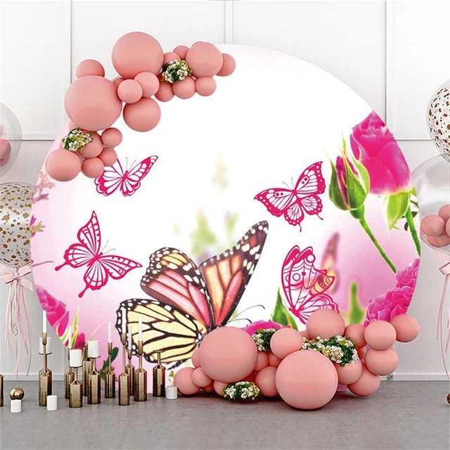 PINK BUTTERFLY FLOWER Happy Birthday Round Backdrop $36.09 - PicClick AU