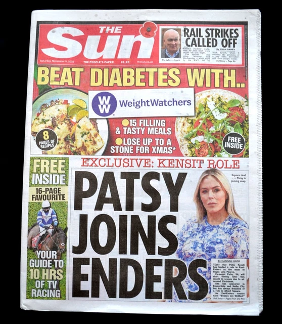 THE SUN UK Newspaper 05/11/22 November 5th 2022 Patsy Kensit Rail ...