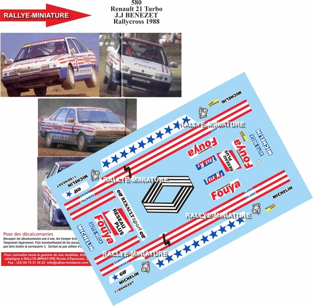 DECALS 1/43 REF 0580 Renault 21 Turbo Benezet Rallycross 1988 Rallye ...