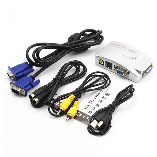PC VGA TO TV Composite Video RGB Converter AV RCA SVideo Adapter ...