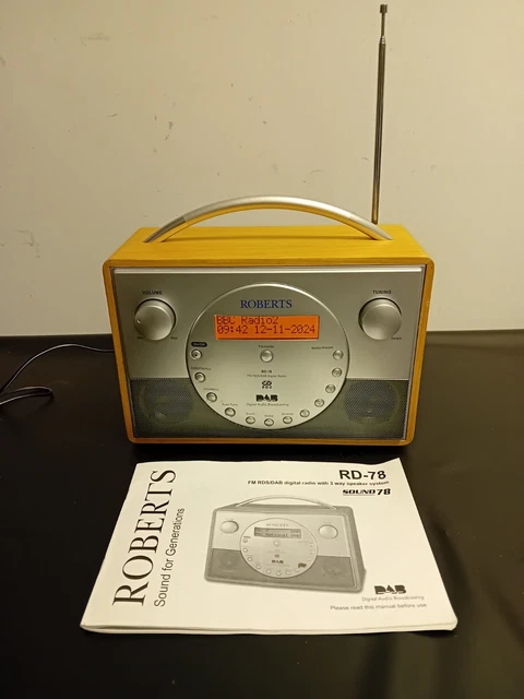 ROBERTS RD-78 FM RDS/DAB Digital Sound 78 Clock Wooden Silver Radio ...