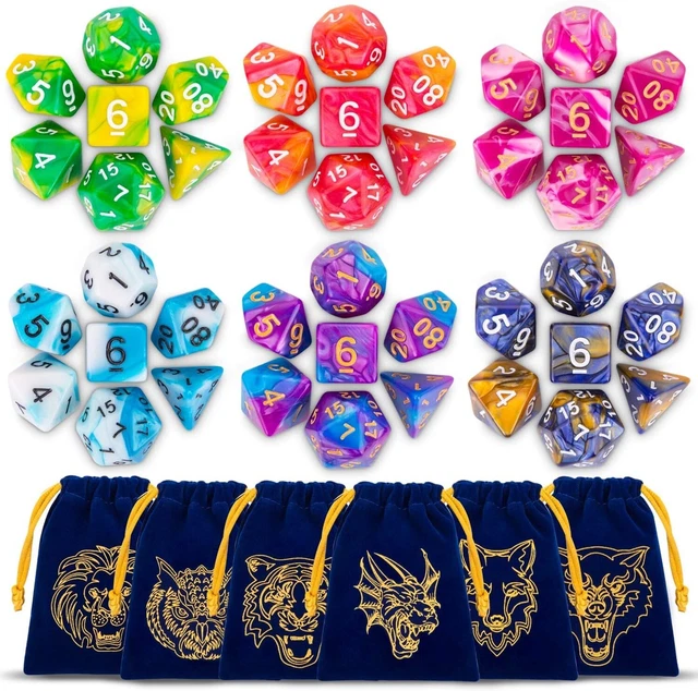 NEW DND DUNGEON and Dragons Dice 6 Sets Count Multicolor With Blue Bags ...